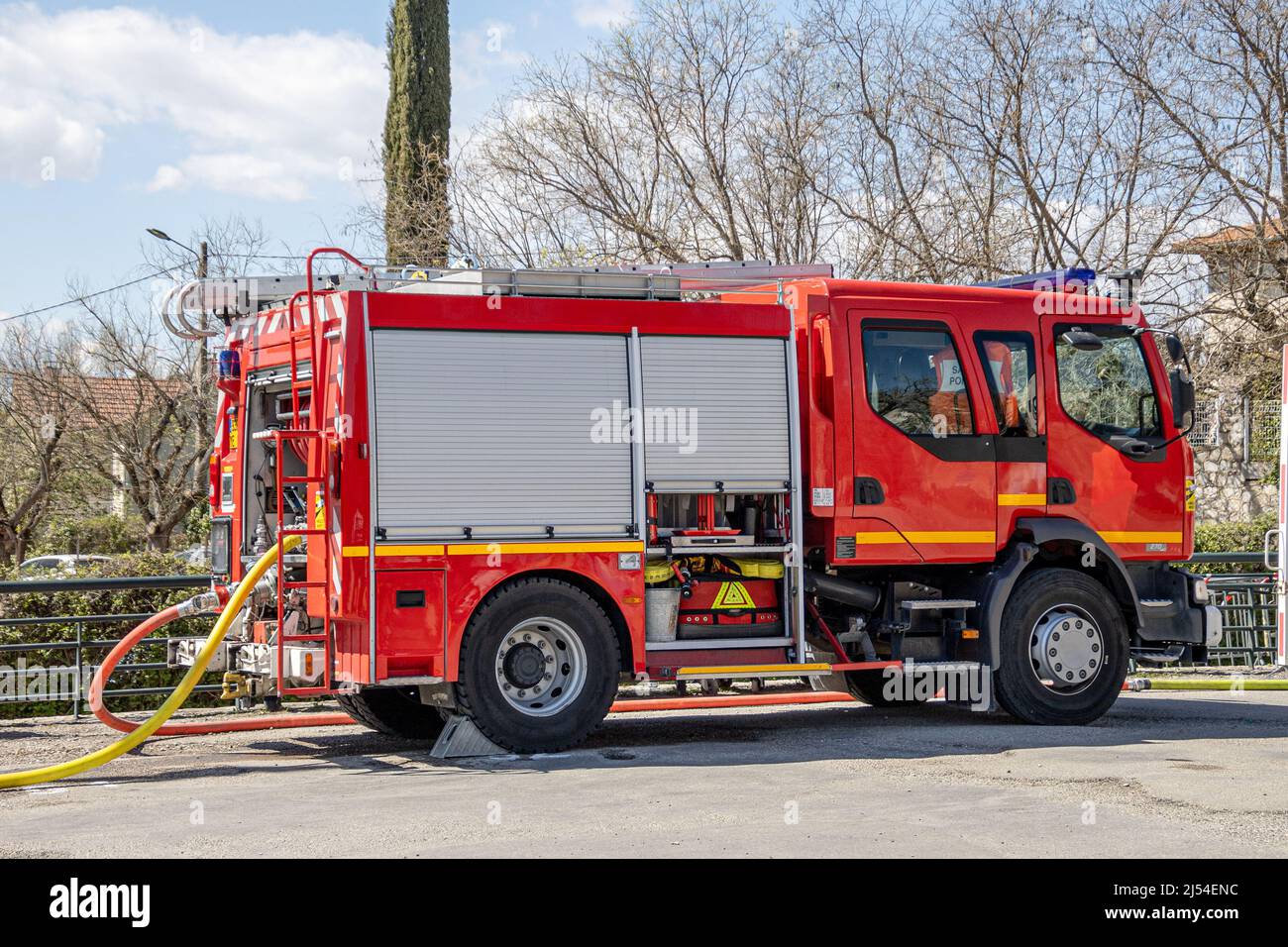view of a french firefighter fire truck Stock Photo - Alamy