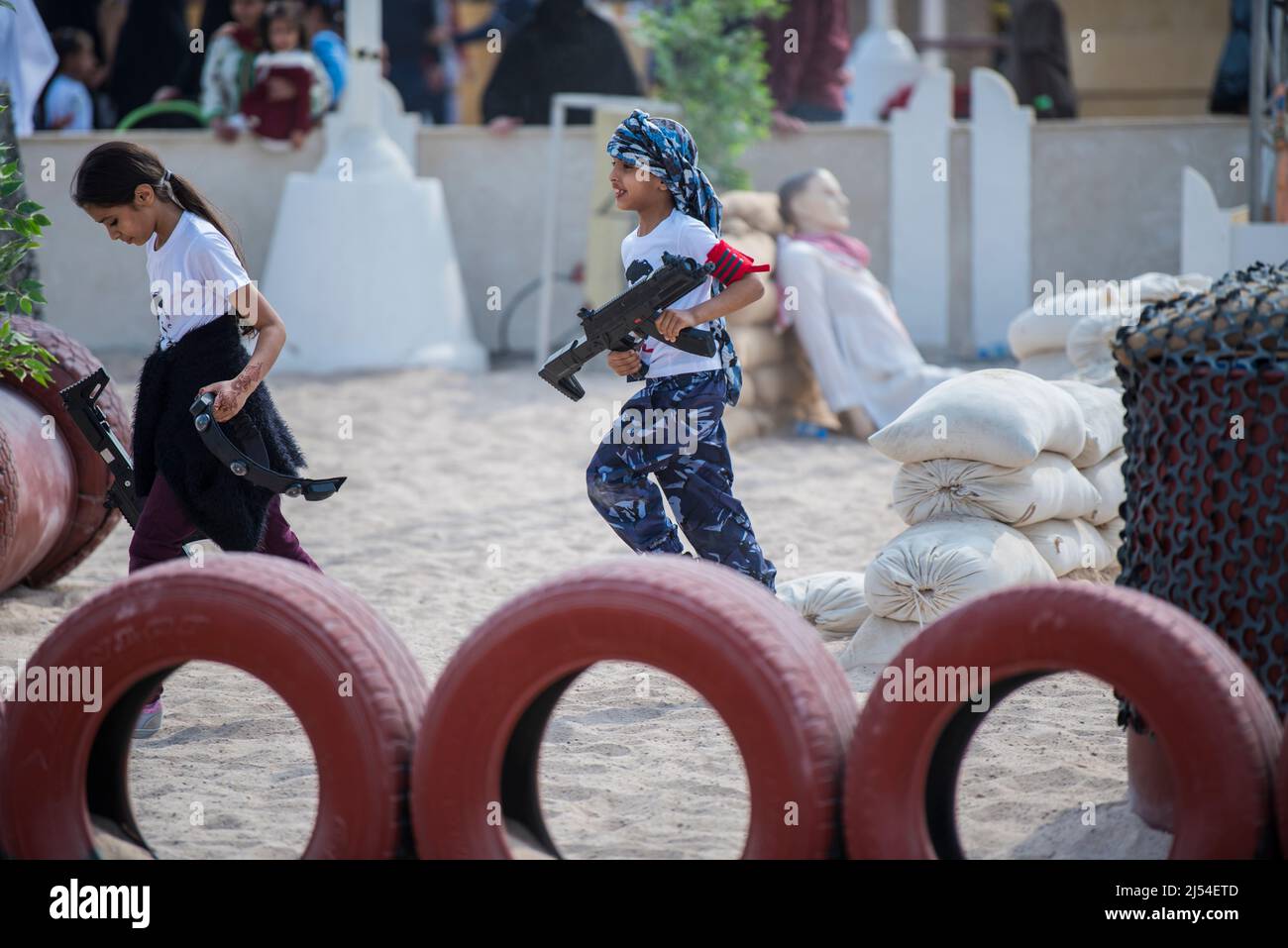 Doha, Qatar, December 18,2019. Qatari children are playing at an ...