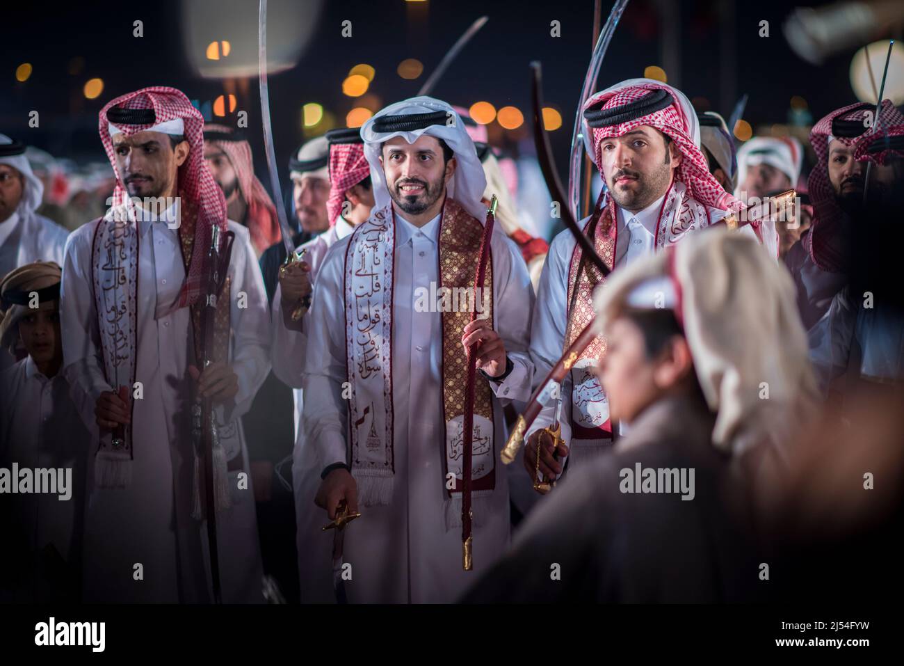 Doha,Qatar - December 18,2017. Traditional bedouin sword dancing for ...