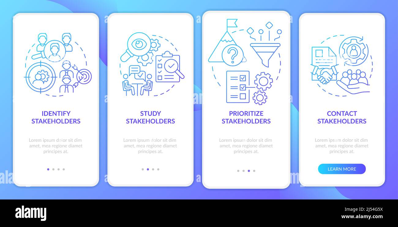 Stakeholder relations steps blue gradient onboarding mobile app screen Stock Vector Image & Art ...