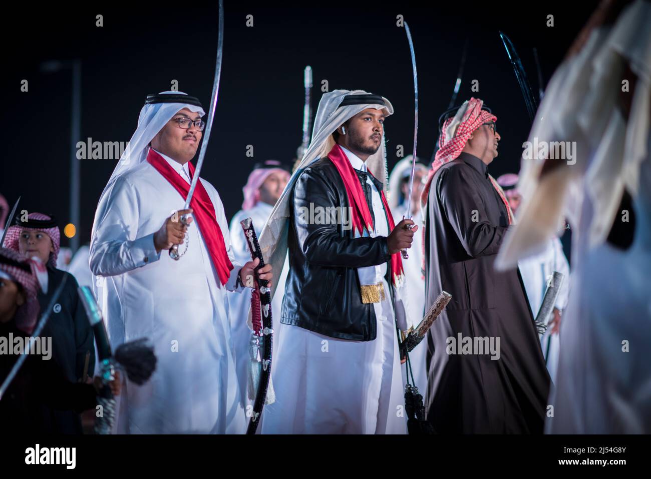 Doha,Qatar - December 18,2017. Traditional bedouin sword dancing for ...