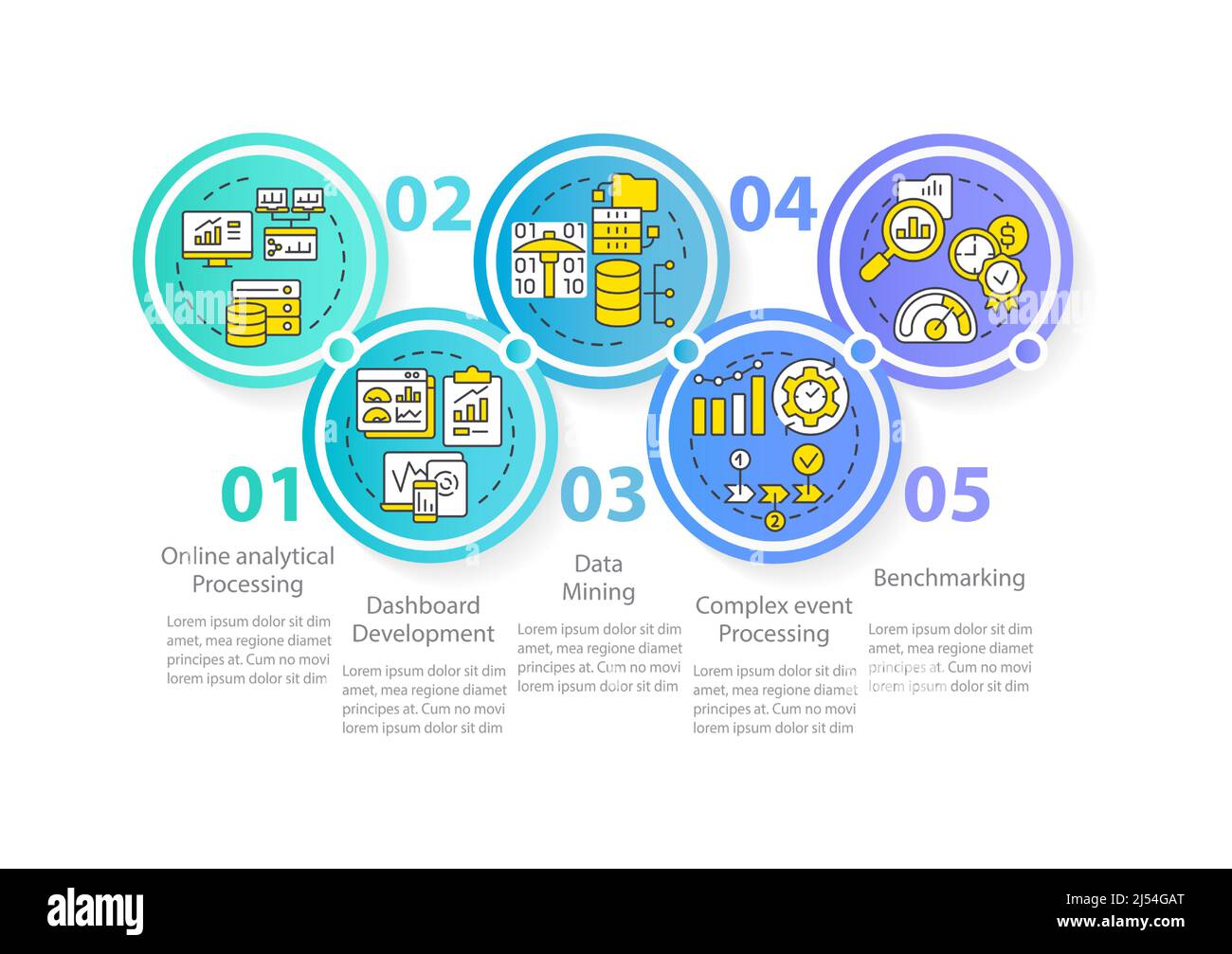 Business intelligence techniques circle infographic template Stock ...