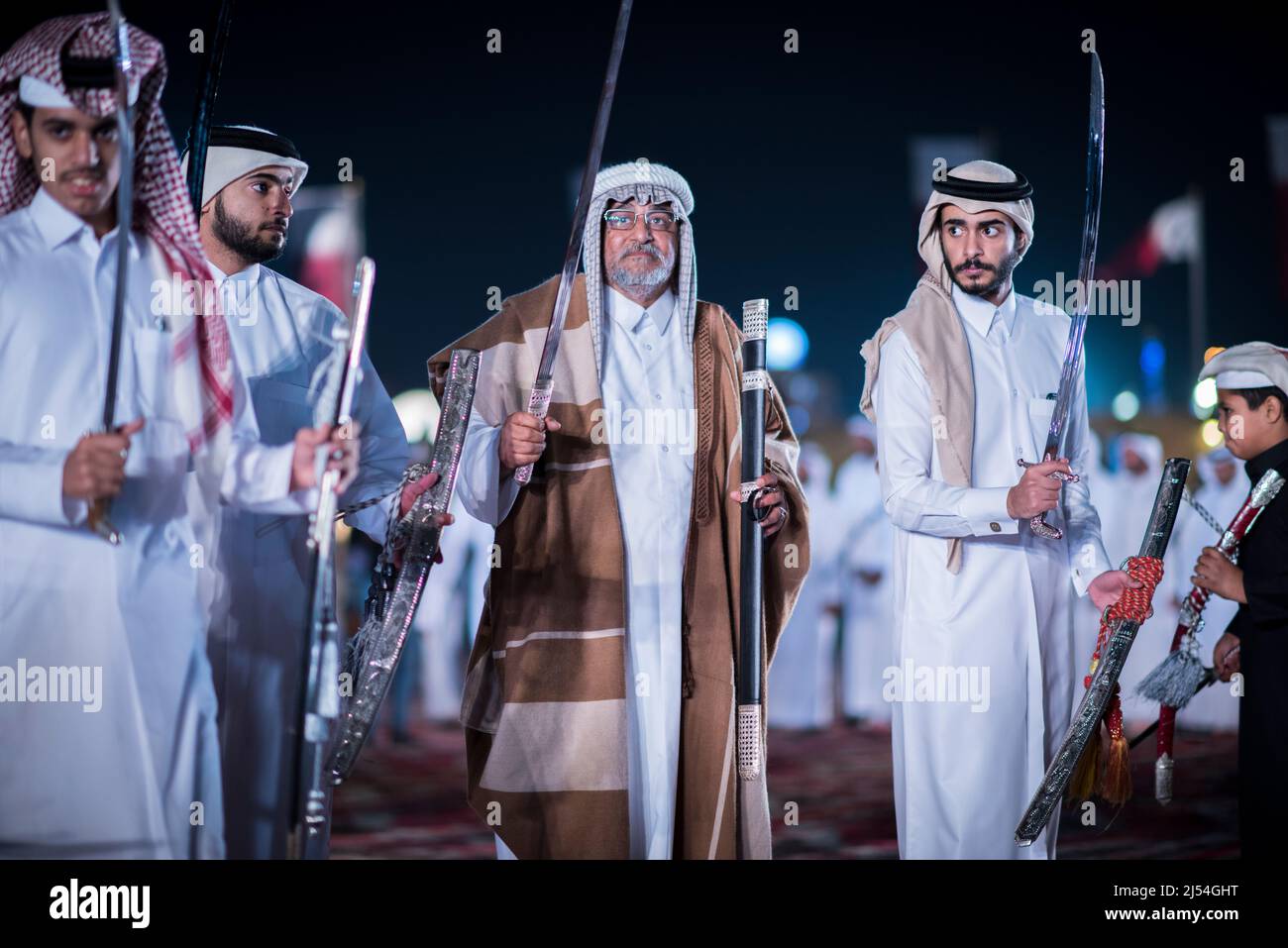 Doha,Qatar - December 18,2017. Traditional bedouin sword dancing for ...