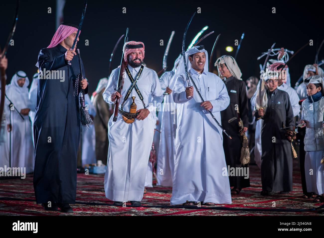 Doha,Qatar - December 18,2017. Traditional bedouin sword dancing for ...