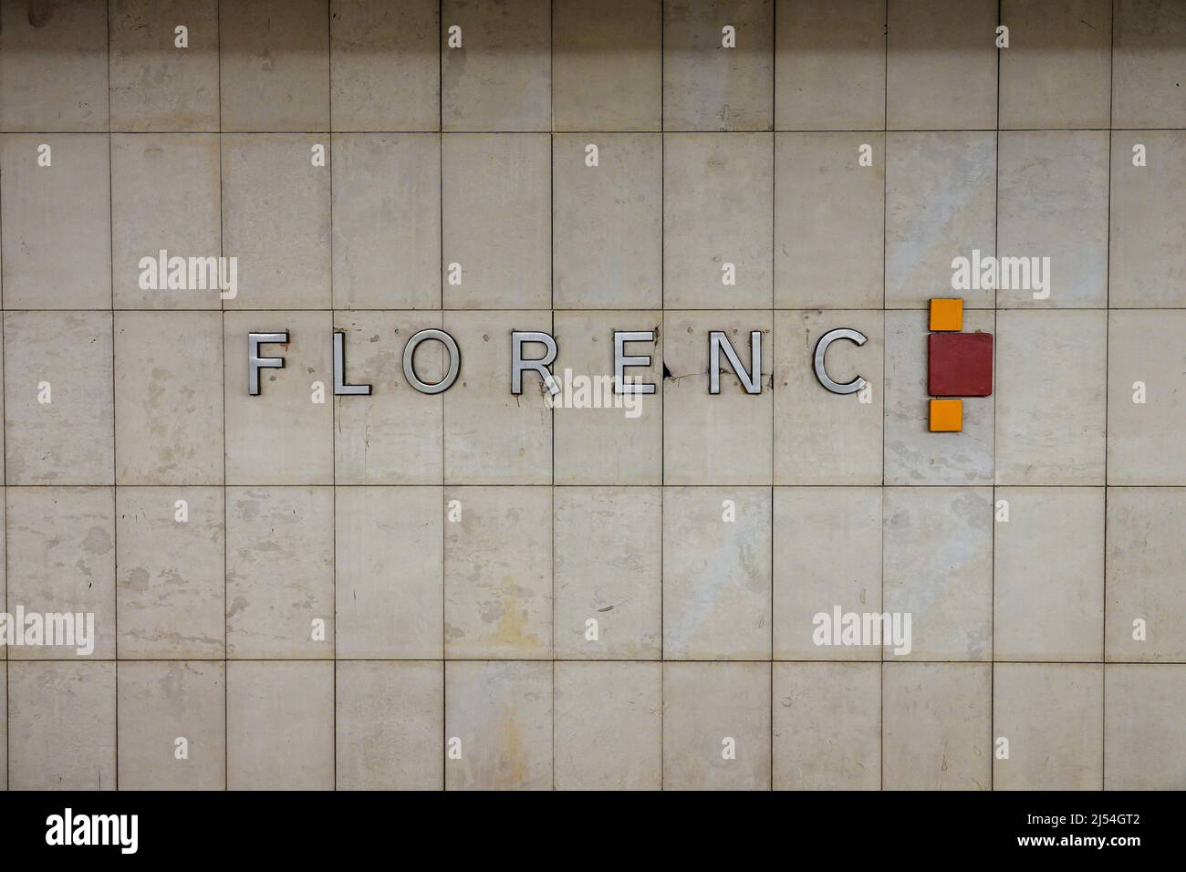 Prague, Czech Republic - April 10 2022: Sign of Florenc Station on the ...