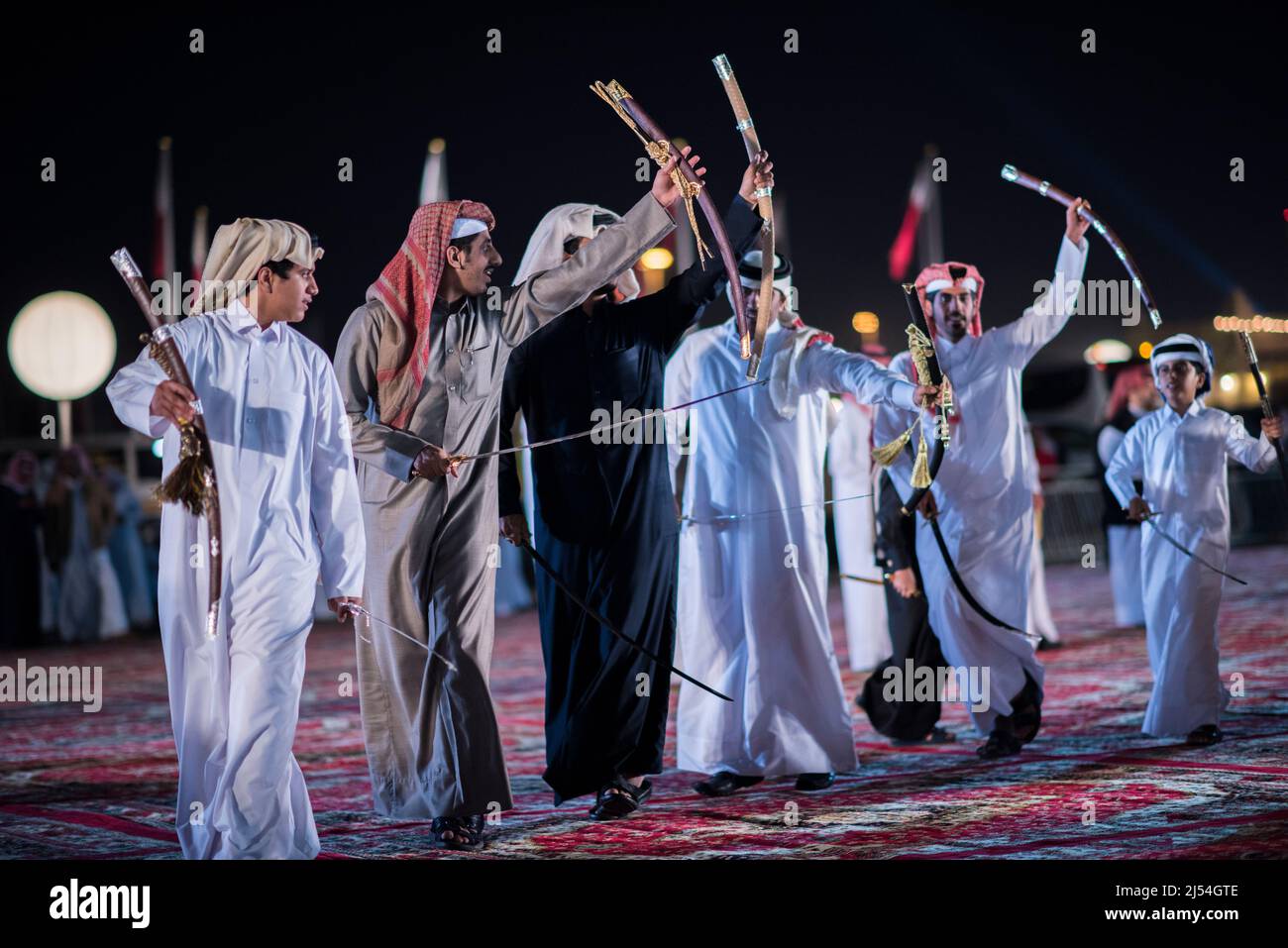 Doha,Qatar - December 18,2017. Traditional bedouin sword dancing for ...
