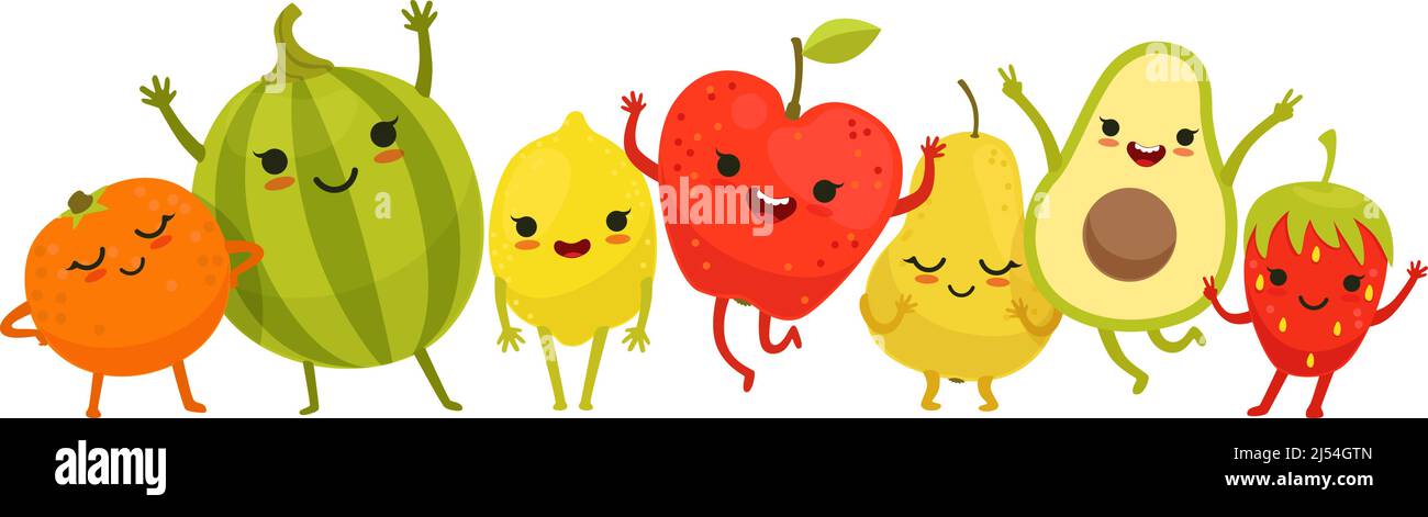 Happy fruits jumping. Funny fresh joyfull characters Stock Vector Image ...