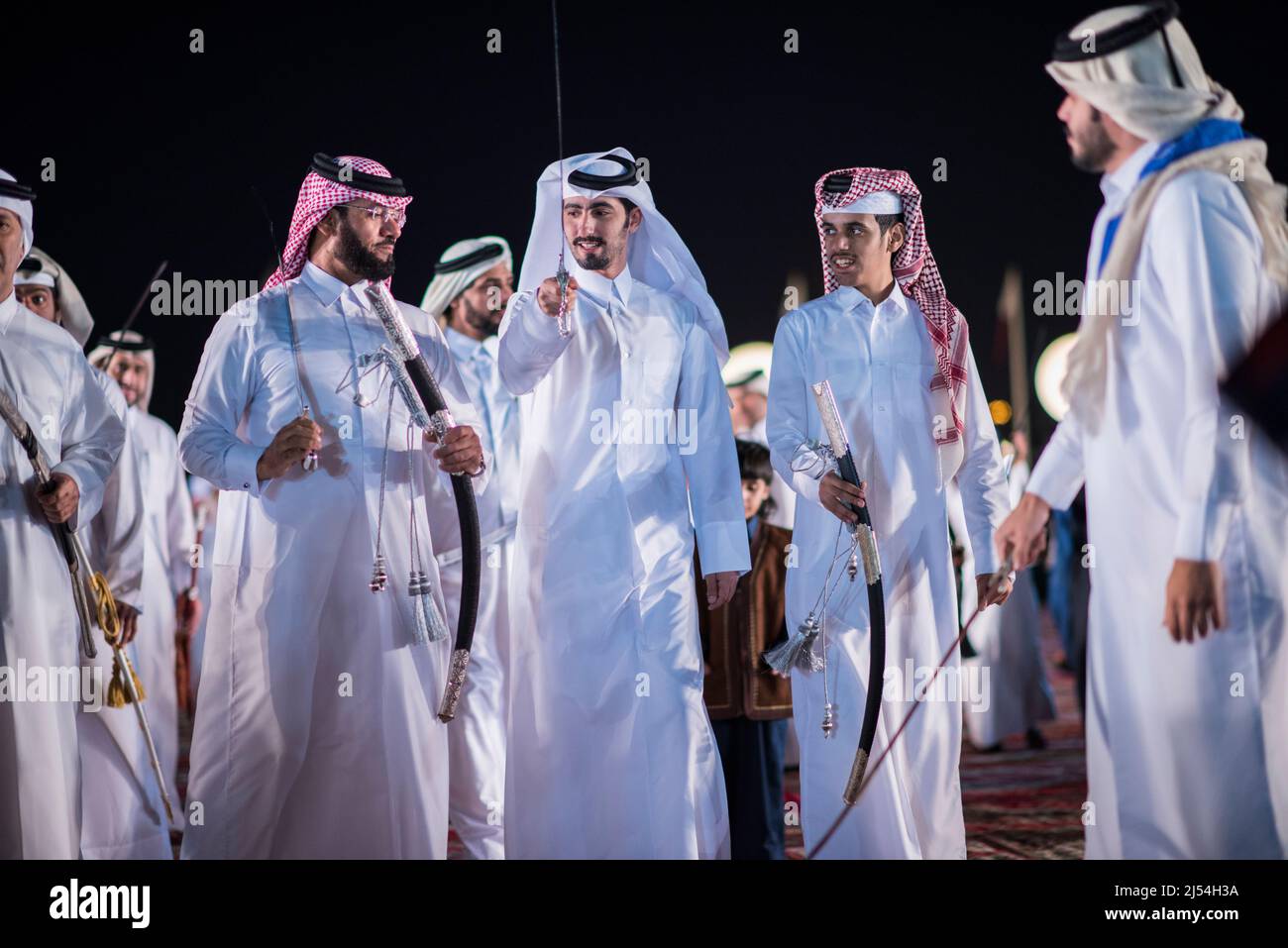 Doha,Qatar - December 18,2017. Traditional bedouin sword dancing for ...