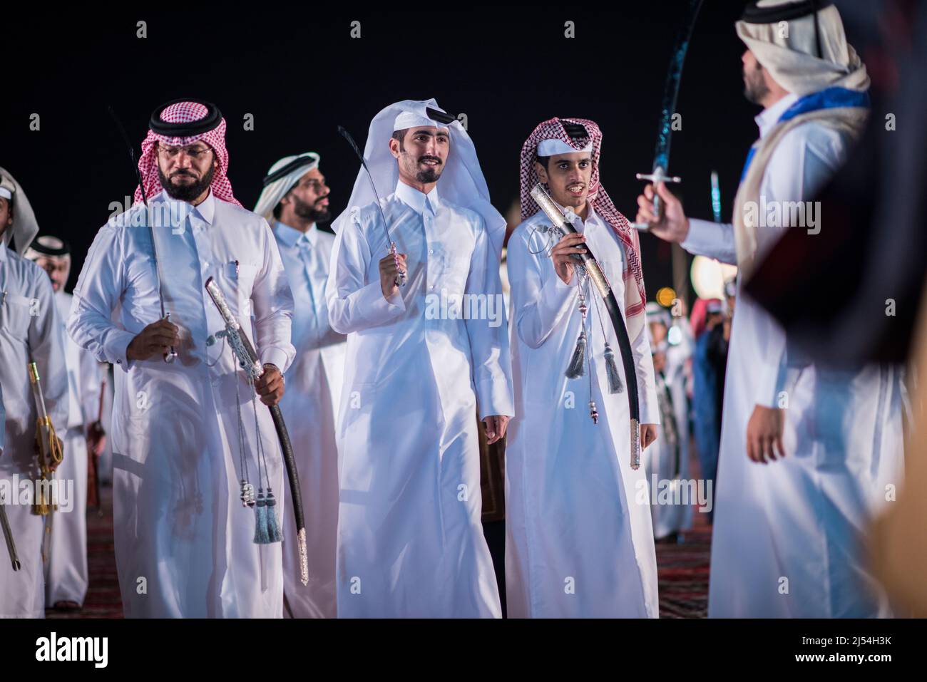 Doha,Qatar - December 18,2017. Traditional bedouin sword dancing for ...