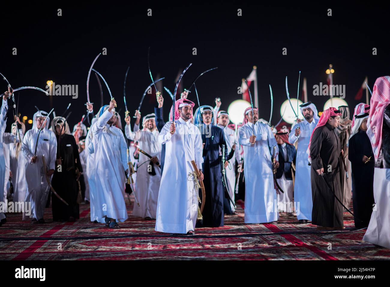 Doha,Qatar - December 18,2017. Traditional bedouin sword dancing for ...