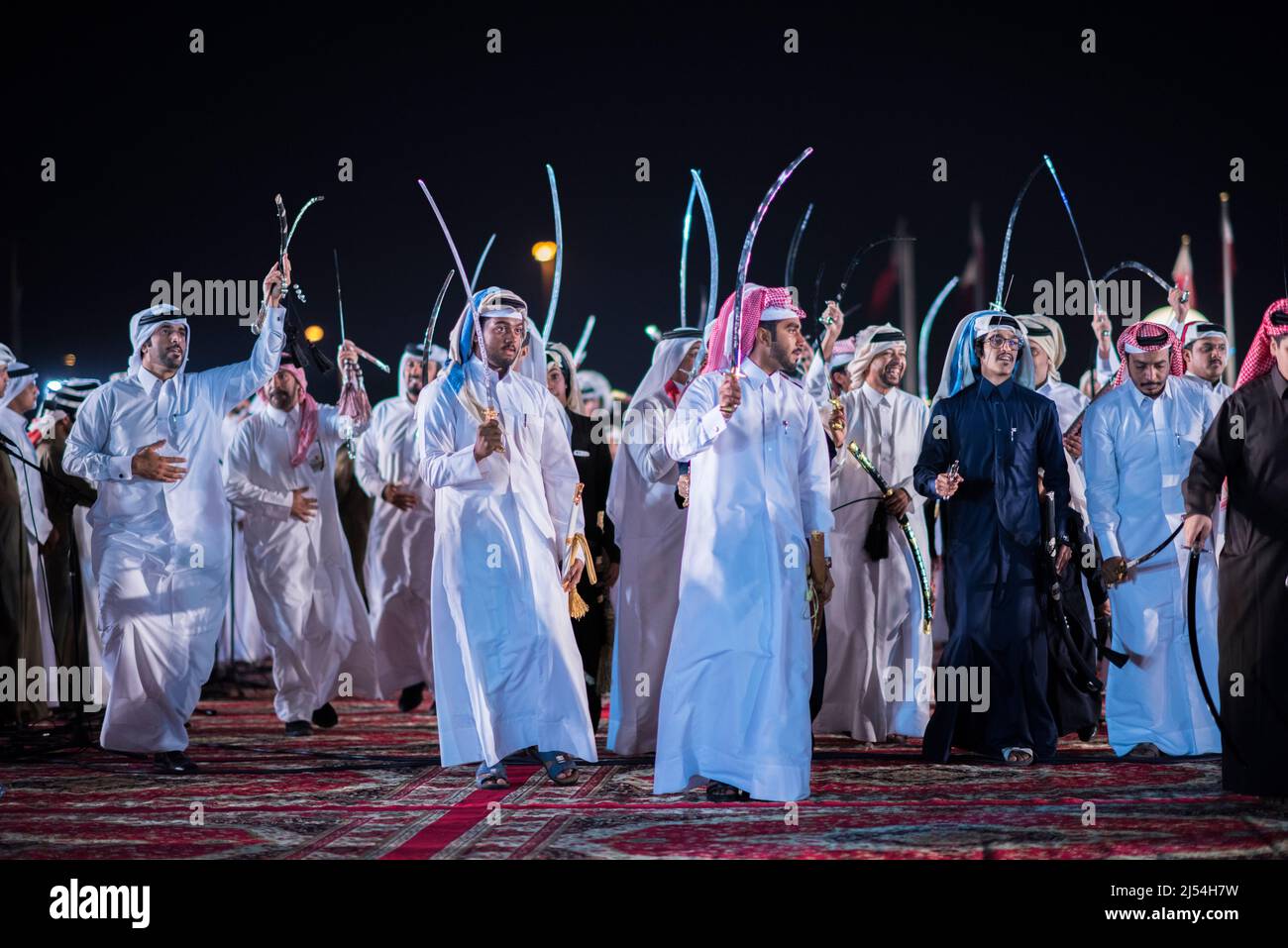 Doha,Qatar - December 18,2017. Traditional bedouin sword dancing for ...