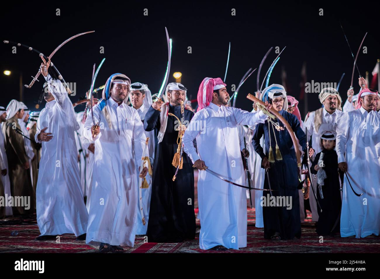 Doha,Qatar - December 18,2017. Traditional bedouin sword dancing for ...