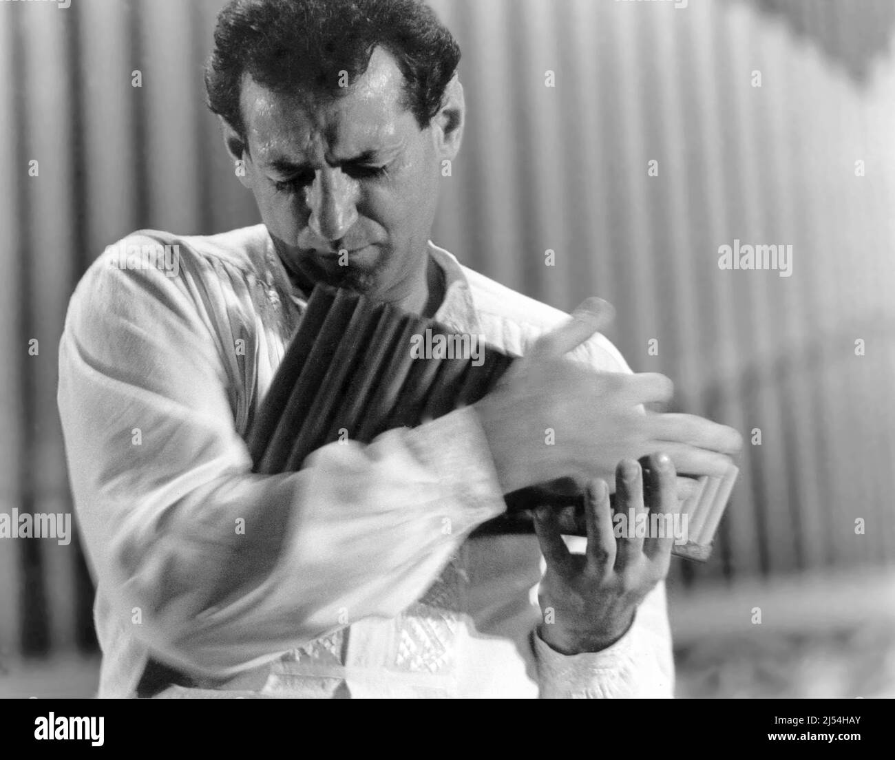 The famous Romanian musician Gheorghe Zamfir during a recital, approx ...
