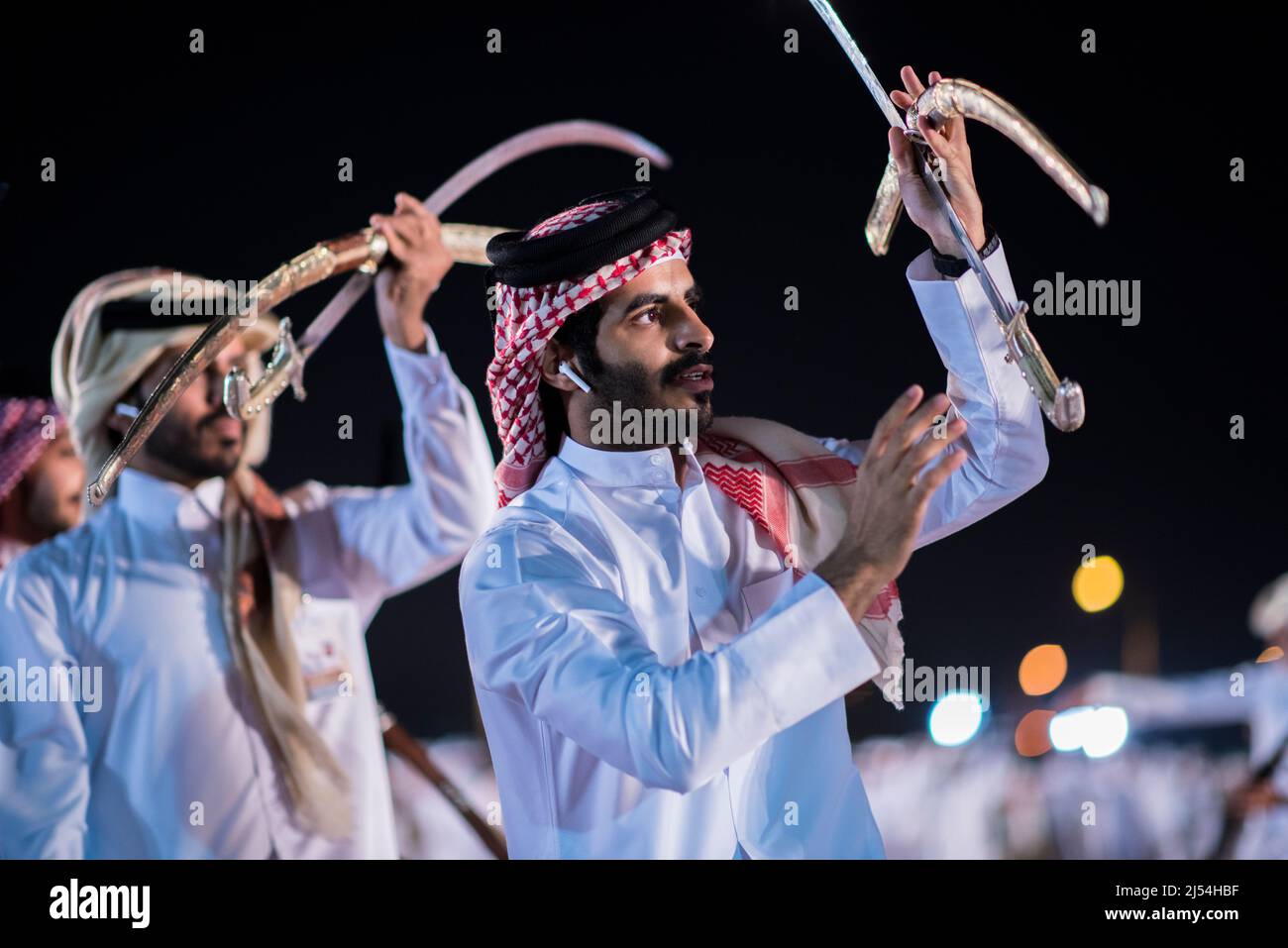 Doha,Qatar - December 18,2017. Traditional bedouin sword dancing for ...