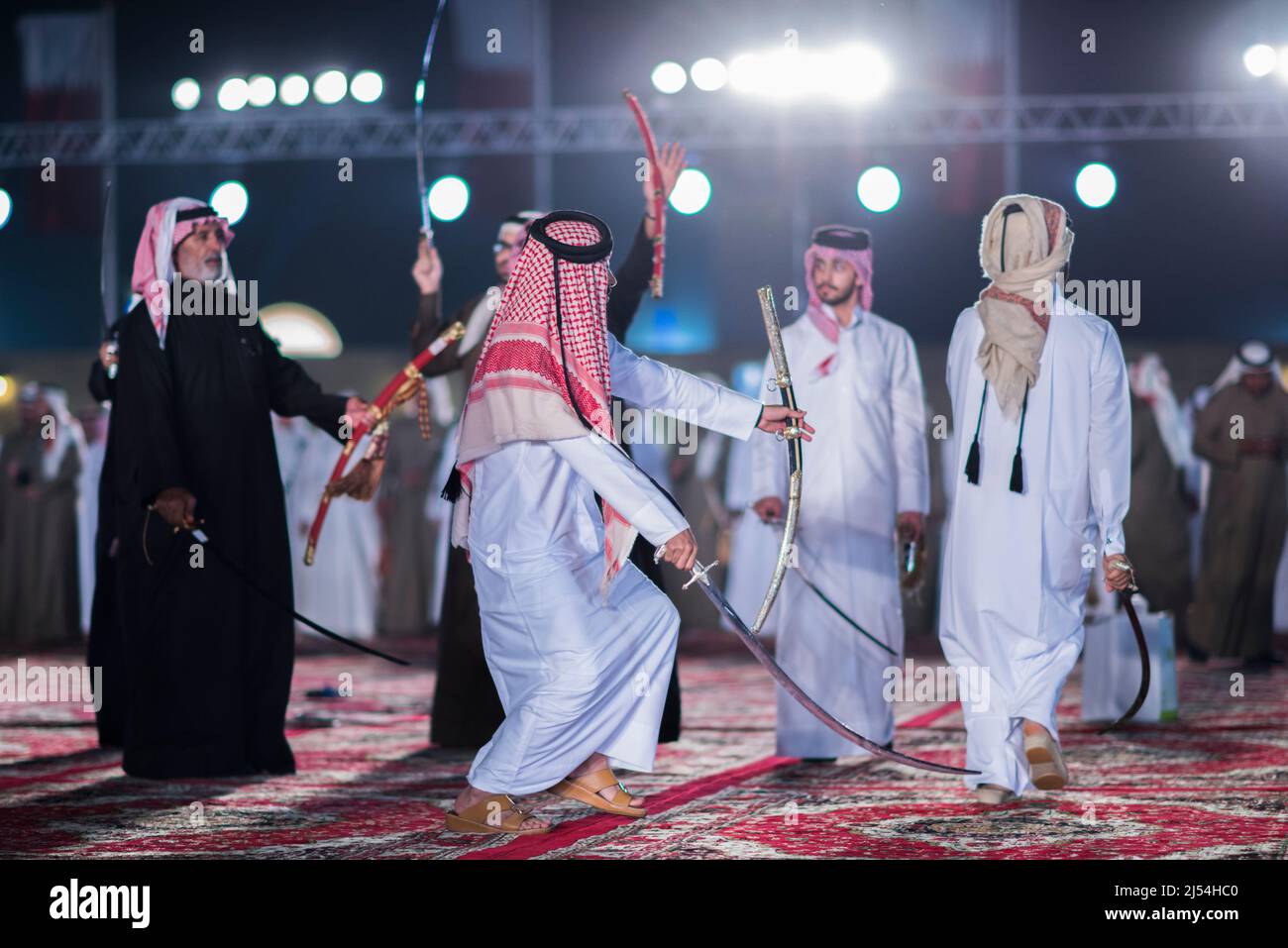 Doha,Qatar - December 18,2017. Traditional bedouin sword dancing for ...