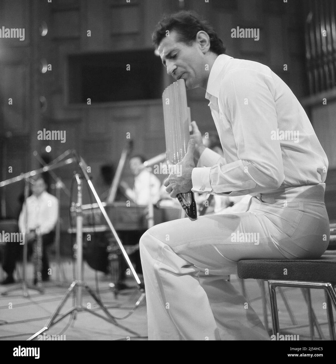 The famous Romanian musician Gheorghe Zamfir during a recital, approx ...