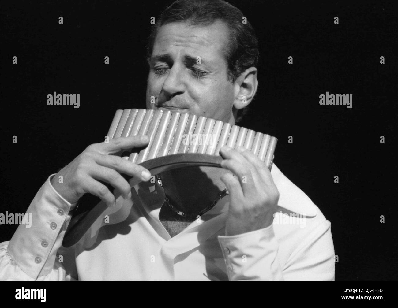 The famous Romanian musician Gheorghe Zamfir during a recital, approx ...