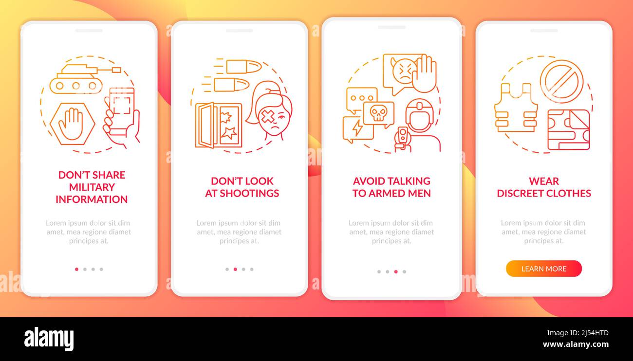 Actions during war red gradient onboarding mobile app screen Stock ...