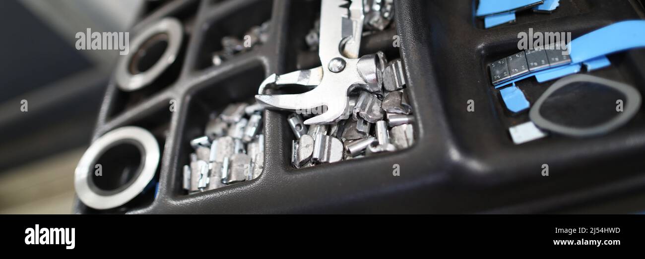 Box car set for balancing car wheels closeup Stock Photo - Alamy