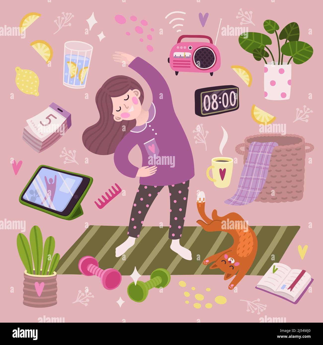 Morning exersice girl Stock Vector Image & Art - Alamy