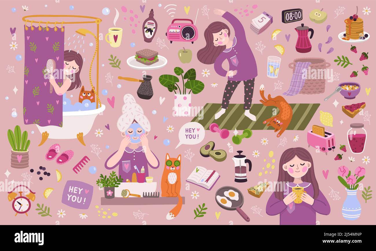 Big morning routine set Stock Vector Image & Art - Alamy
