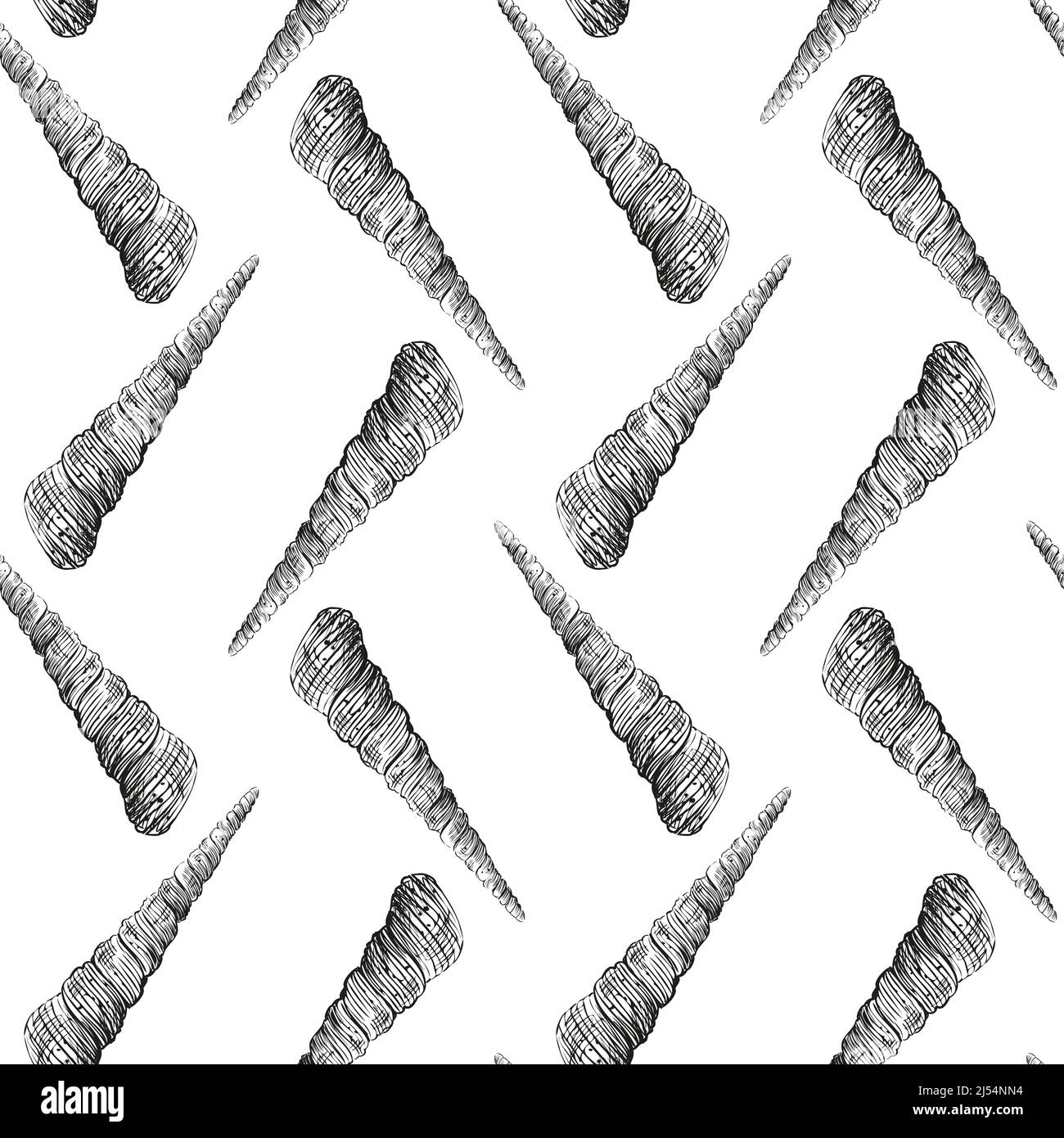 Seamless pattern of seashells. Marine background. Hand drawn vector ...