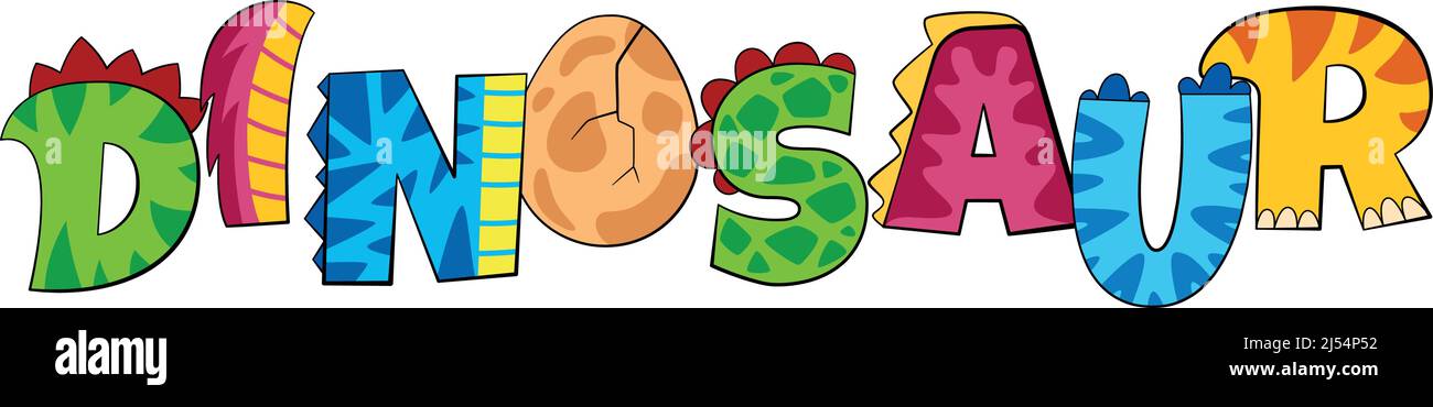 Dinosaur word in decorative cartoon style. Dino lettering Stock Vector ...