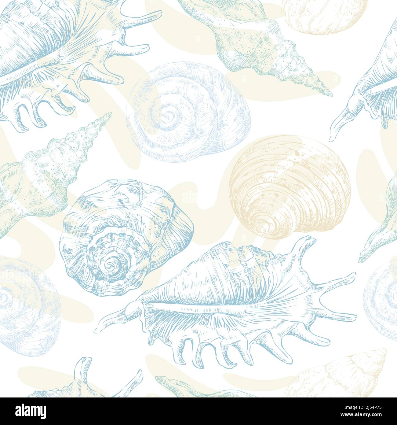 Seamless pattern of color seashells. Marine background. Hand drawn ...