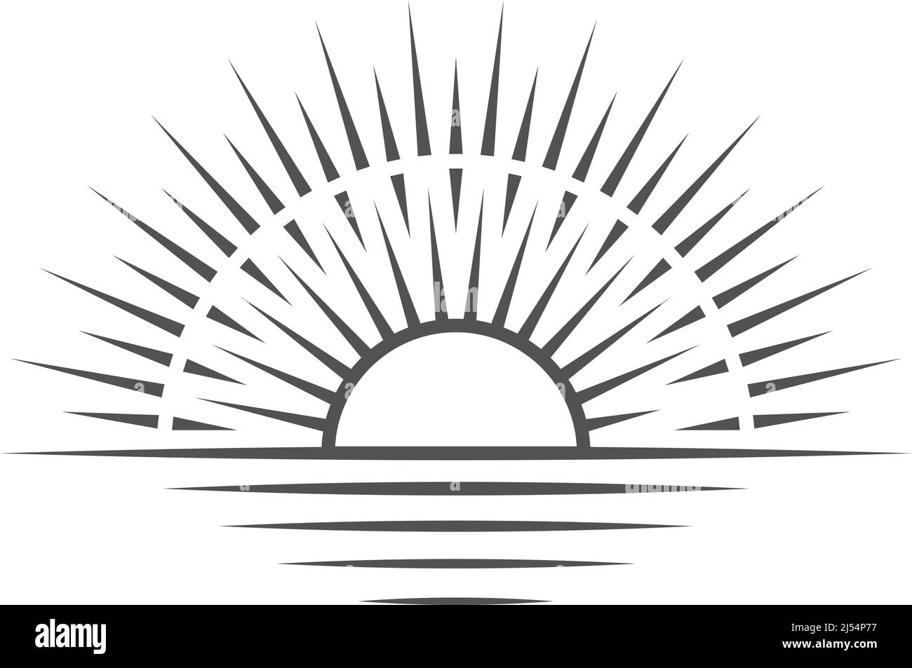 Sun rising from water. Vintage line symbol. Retro sunburst Stock Vector ...