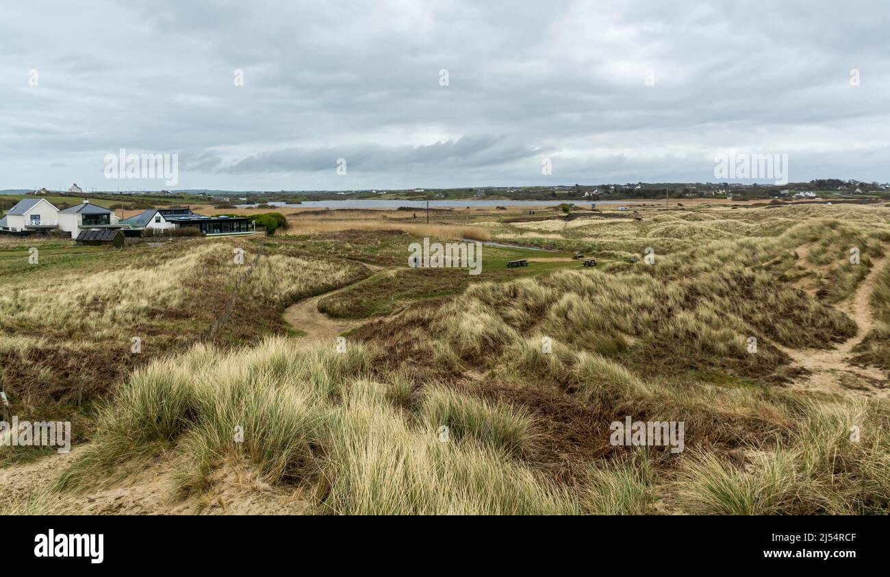 A view overlooking Maelog lake, Rhosneigr, Anglesey, North Wales, UK ...