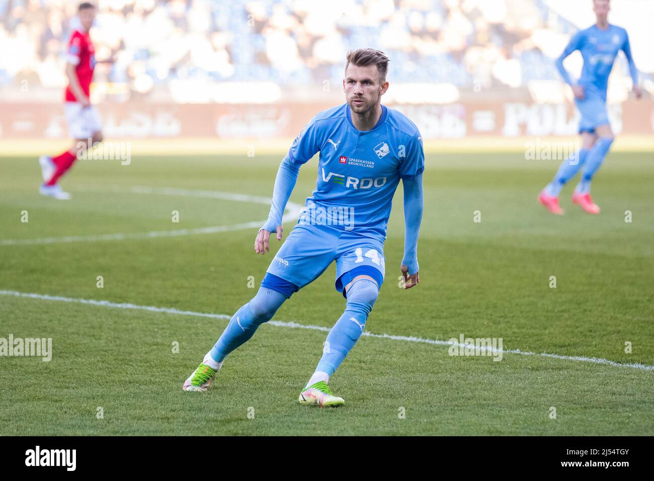 Randers, Denmark. 19th Apr, 2022. Frederik Lauenborg (14) of Randers FC ...