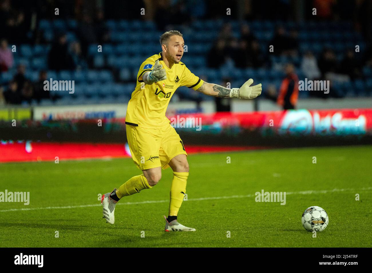 Randers, Denmark. 19th Apr, 2022. Goalkeeper Patrik Carlgren (1) of ...