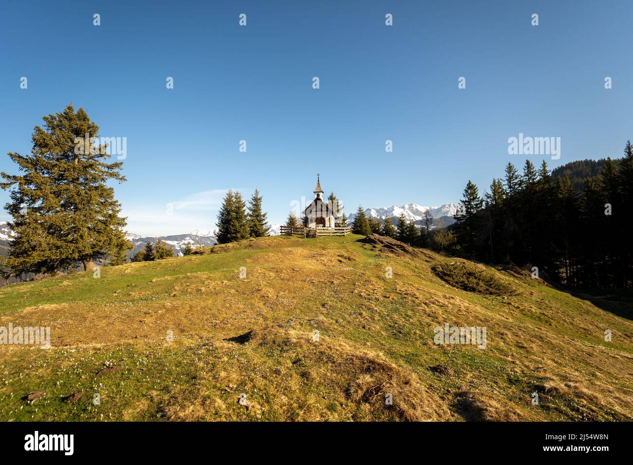 Amazing scenic view ov a spring landscape in the mountains with golden ...