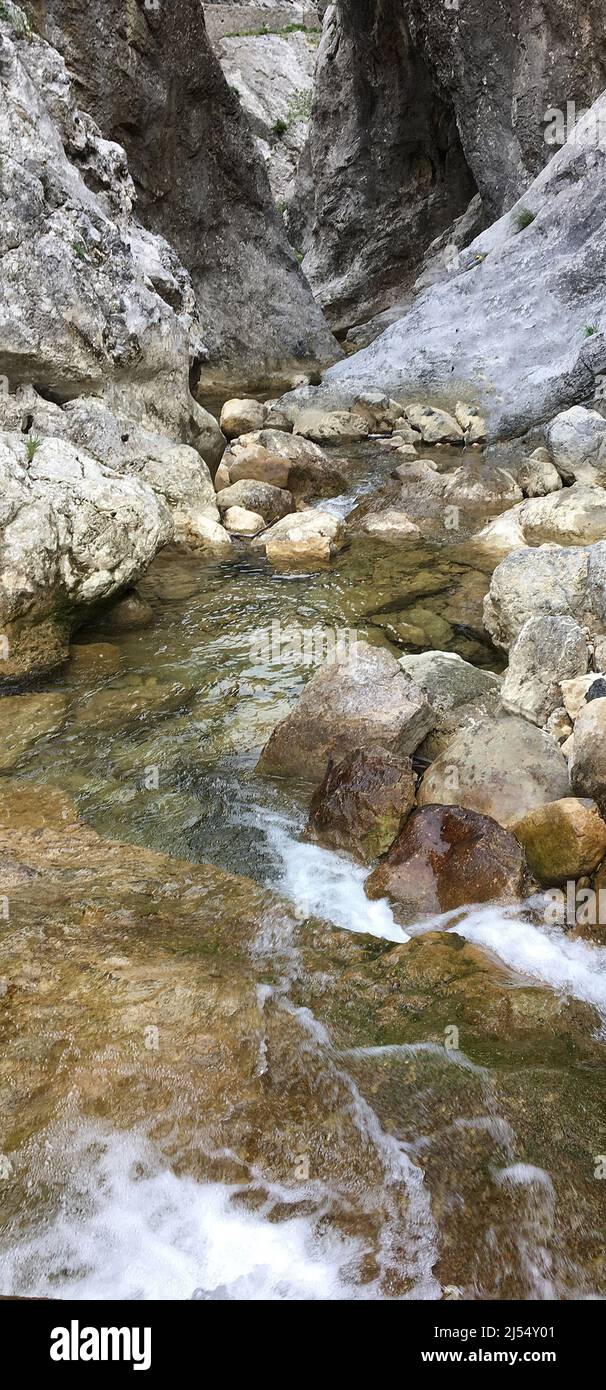 Winter in the Gorges de Galamus, a canyon carved by the young Agly ...
