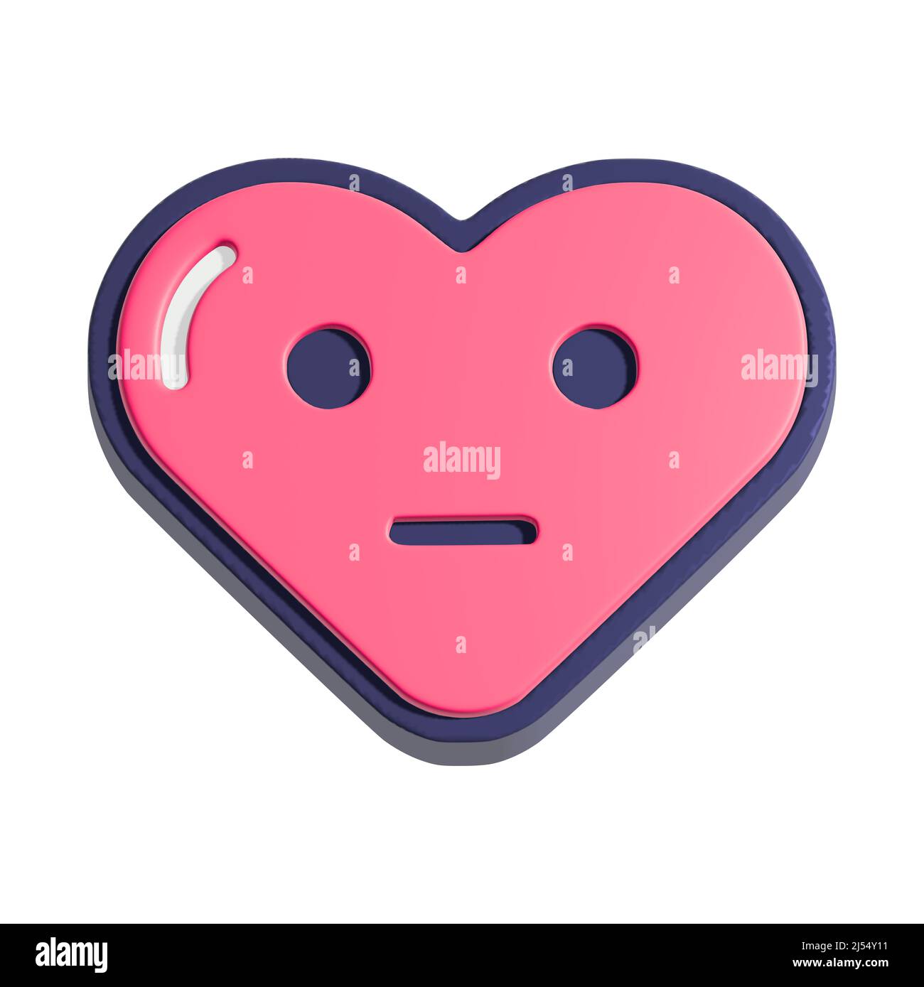 Emotionless heart smiley face 3d illustration. Cartoon heart character ...