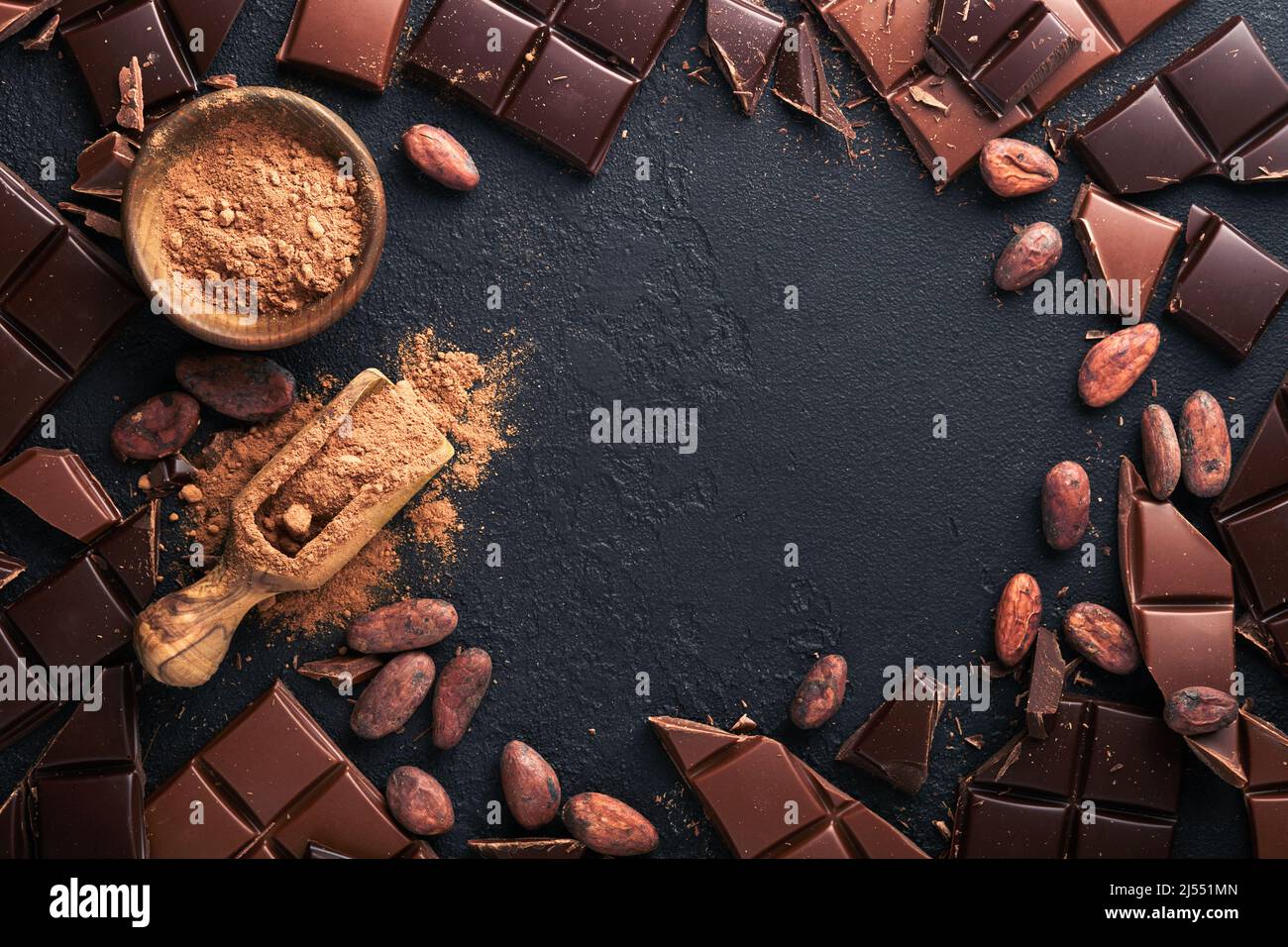 Chocolate . Composition of cocoa powder, grated and bean cocoa bars and ...
