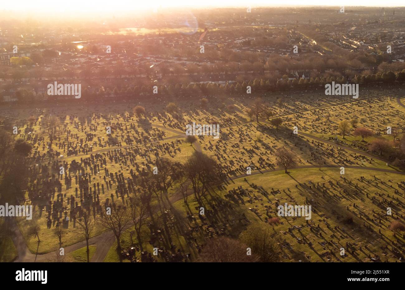 Aerial view of Anfield Cemetery and Crematorium Stock Photo - Alamy