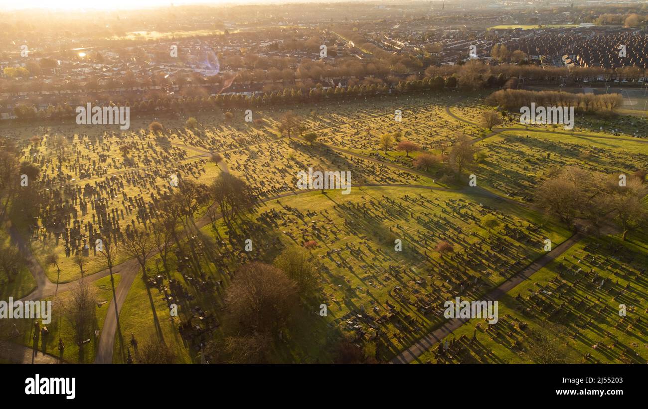 Aerial view of Anfield Cemetery and Crematorium Stock Photo - Alamy