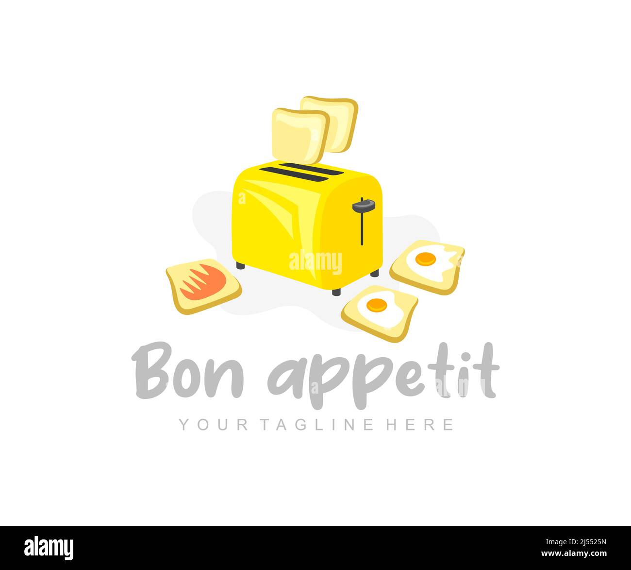 Toaster and toast, bread, eggs and jam, logo design. Food, meal ...