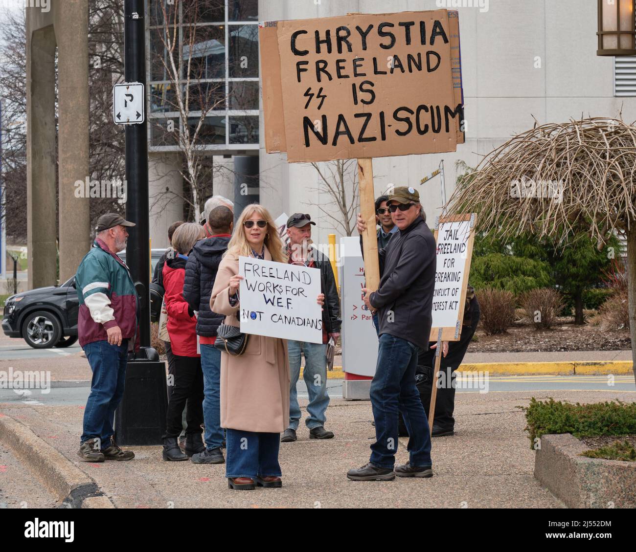 Protest against the visist of deputee premier Freeland with sign based ...