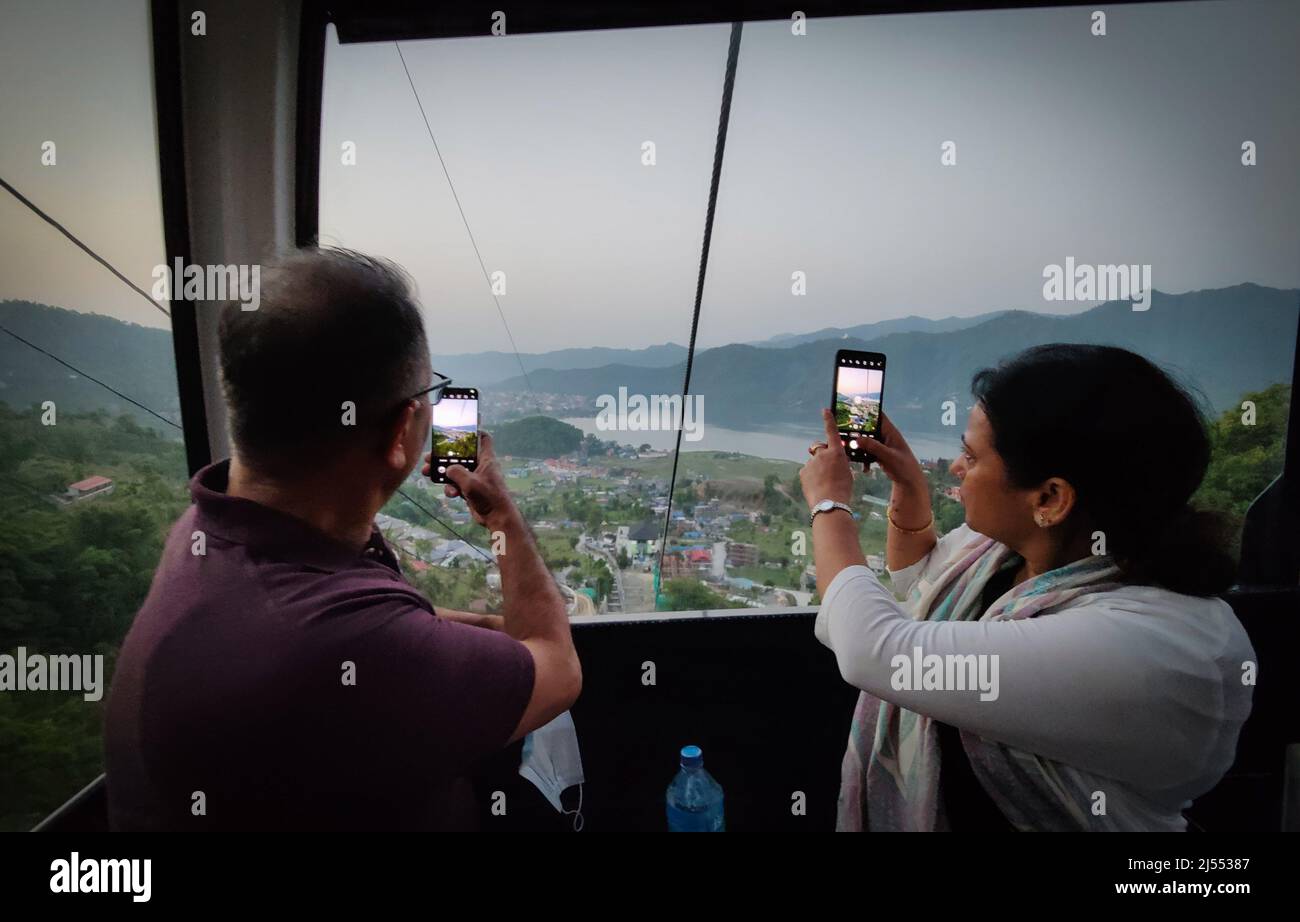 Pokhara, Bagmati, Nepal. 20th Apr, 2022. People take photo of scenery ...