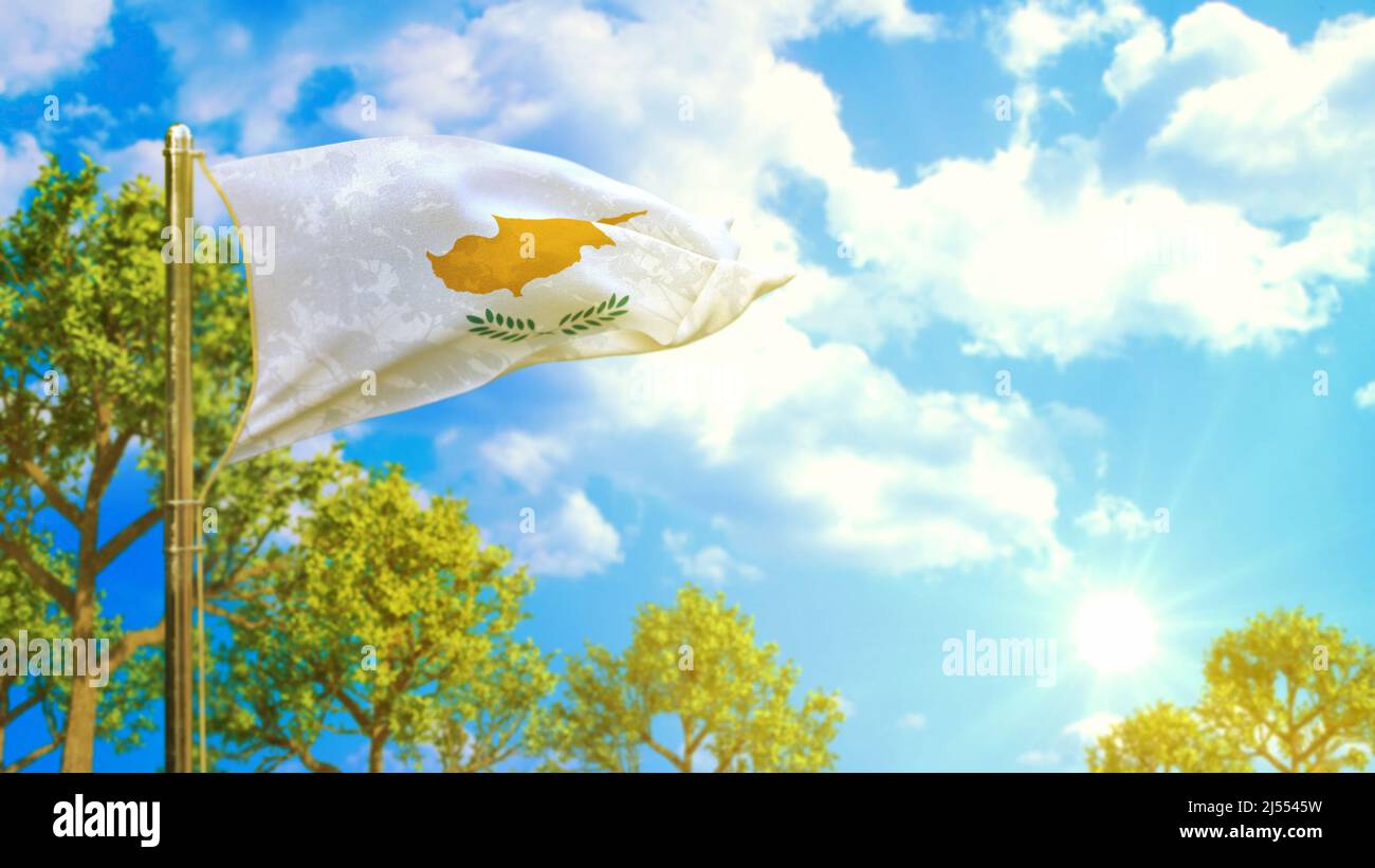 flag of Cyprus at sunny day, clean nature symbol - nature 3D rendering ...