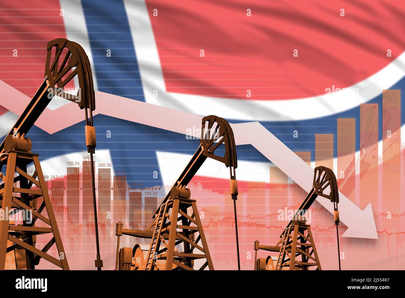 Norway oil industry concept, industrial illustration - lowering down ...