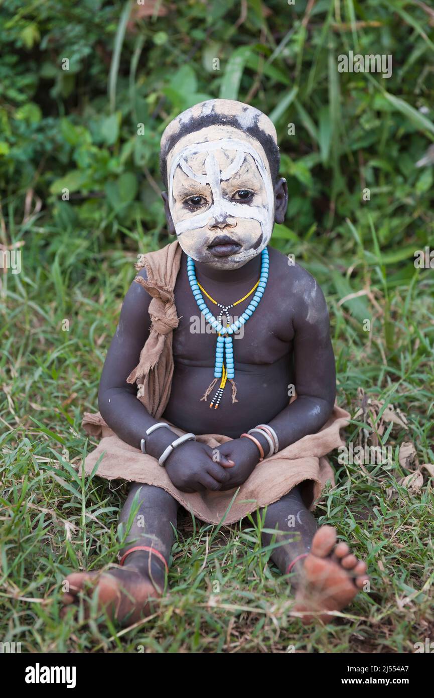 Surma baby with body paintings, Kibish, Omo River Valley, Ethiopia ...