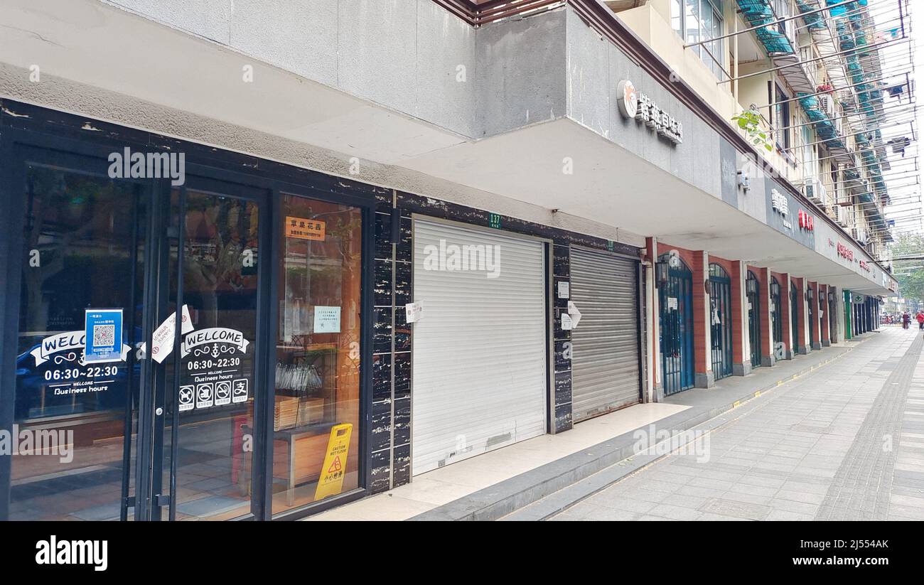 SHANGHAI, CHINA - APRIL 18, 2022 - Shuttered retail stores are seen on ...