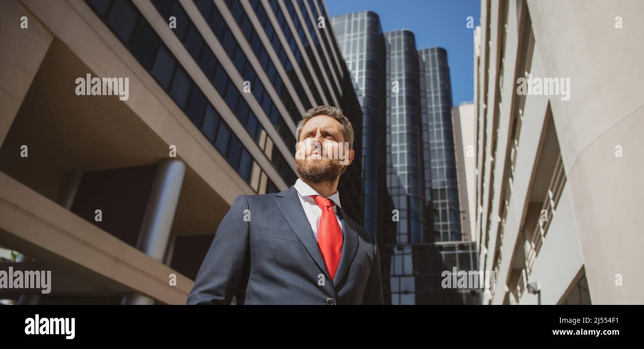 Executive businessman. Portrait of ceo near modern office in suit ...