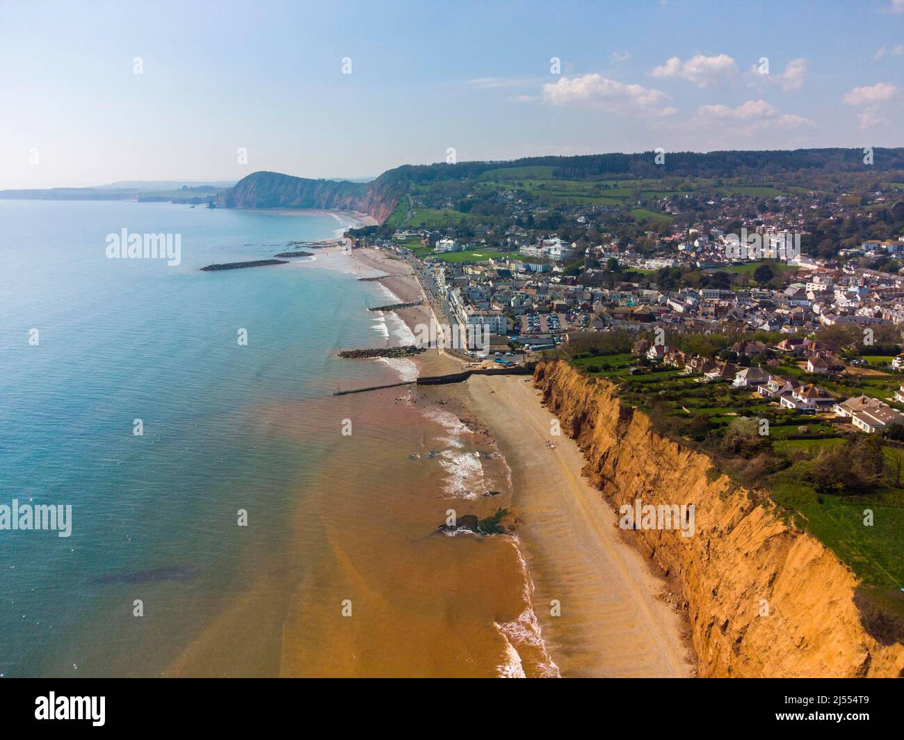Sidmouth, Devon, UK. 20th April 2022. UK Weather. View from the air of ...
