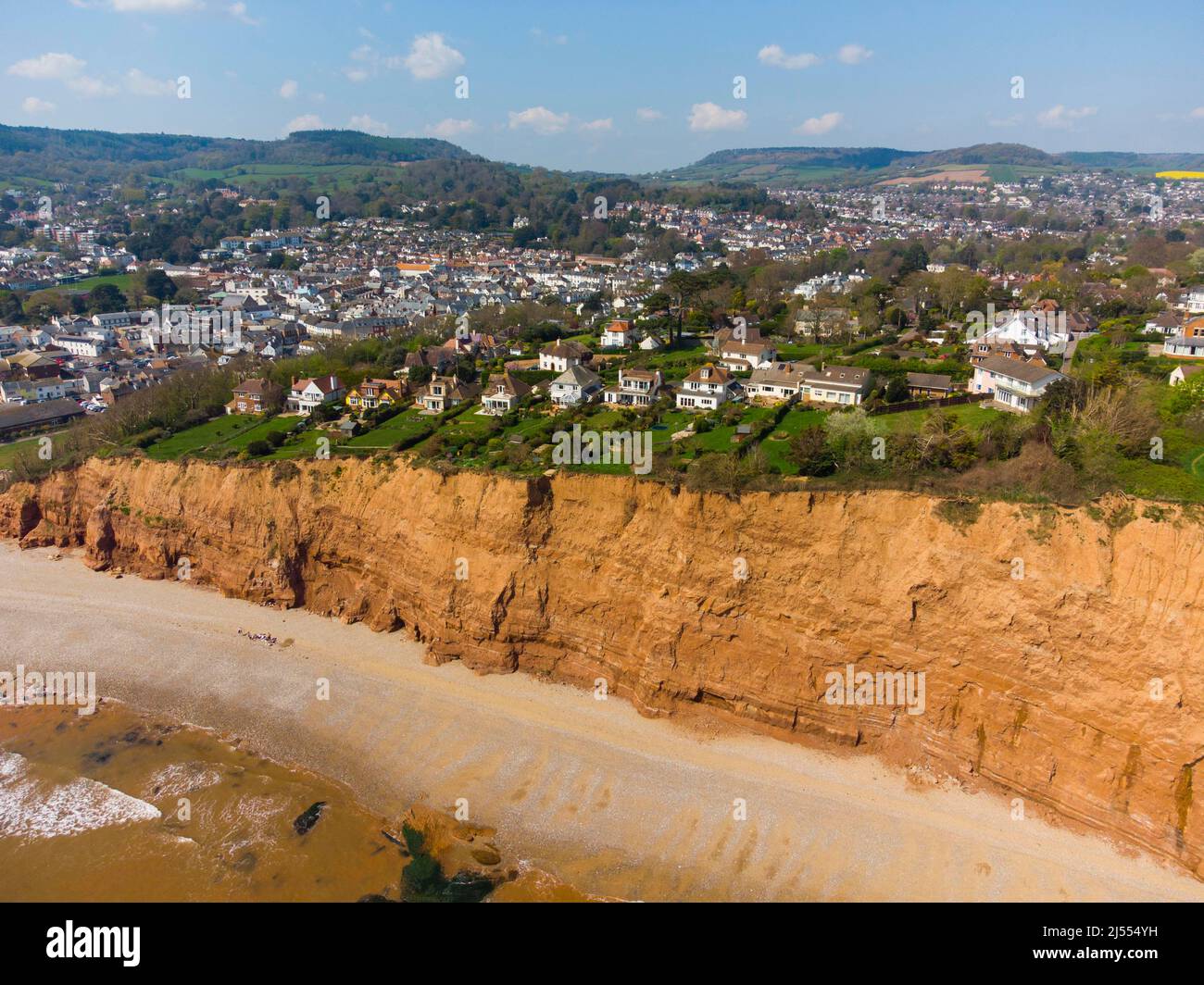 Sidmouth, Devon, UK. 20th April 2022. UK Weather. View from the air of ...