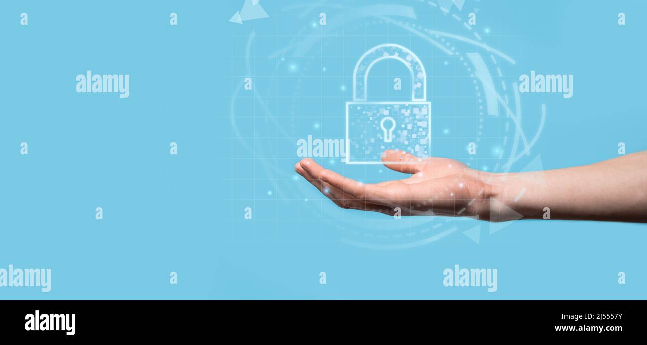 Cyber Security Network Padlock Icon And Internet Technology Networking Businessman Protecting