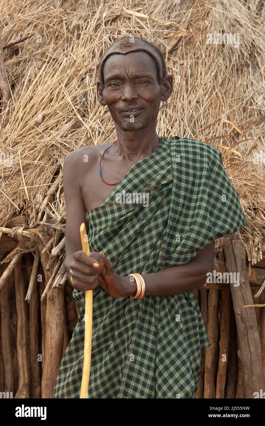 Portrait of a Harmer man with traditional hairstyle made of clay, Omo ...